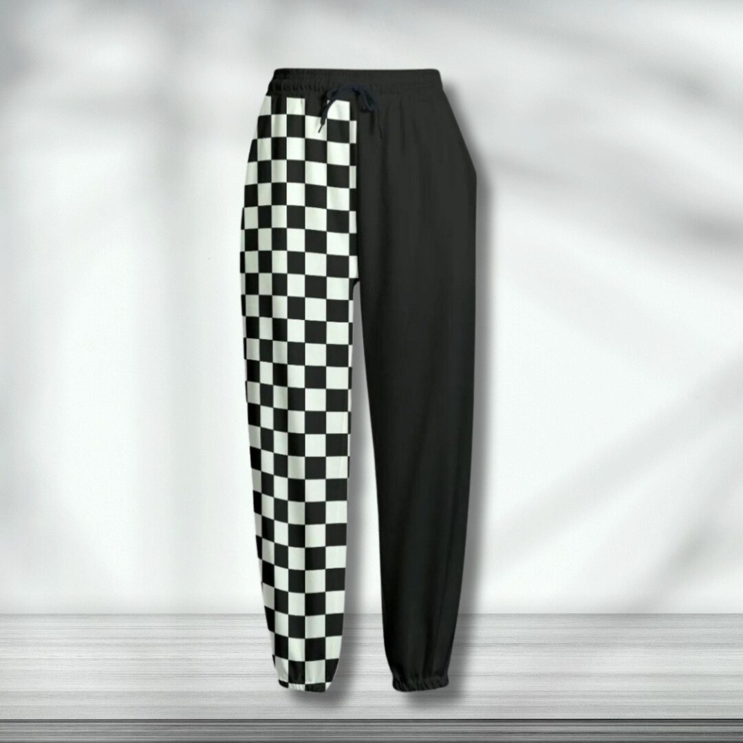 Half Black Half Checkered Joggers Fleece Lined Unisex Joggers - Etsy