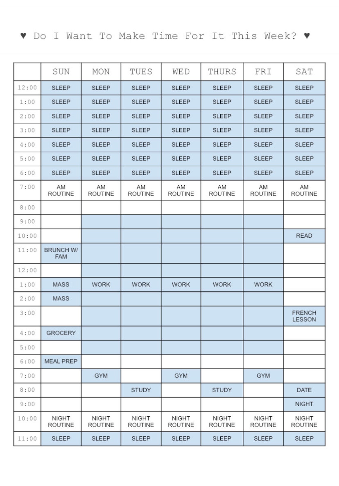 Simple Schedule Template | Your Week at A Glance Letter Size PDF - Etsy