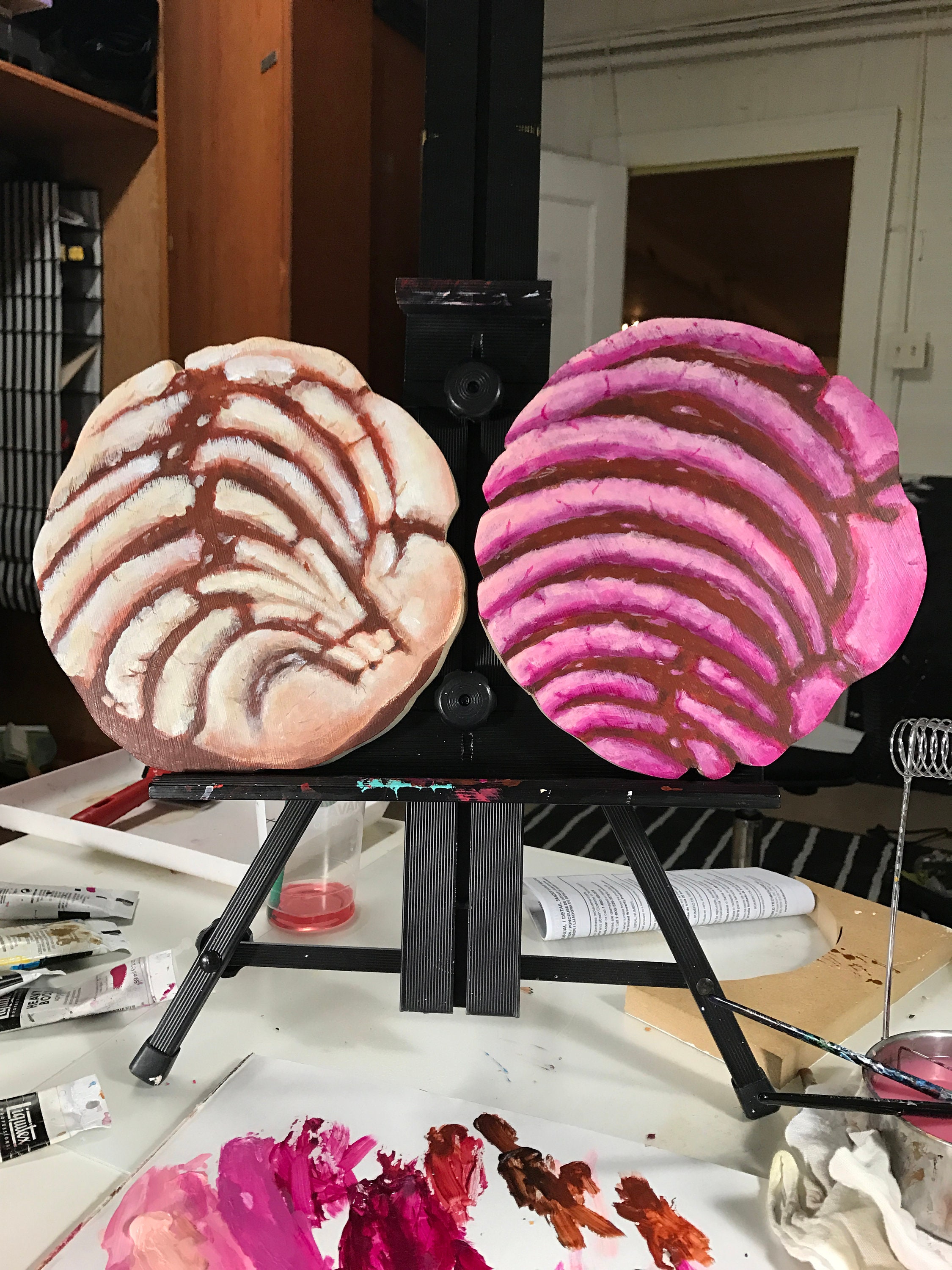 Concha Acrylic Paintings on Custom Cut Wood Panel, Pan Dulce (original ...