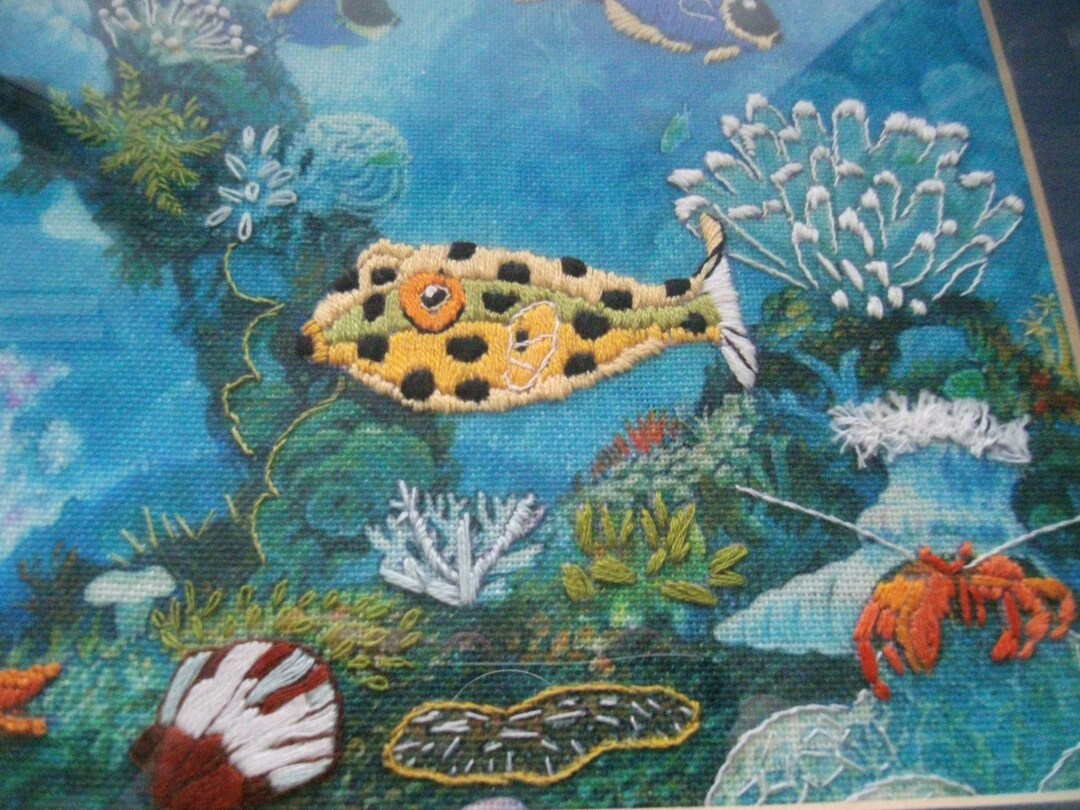 Ocean Creatures Fish and Crustations a Quality Stitched Picture With a ...