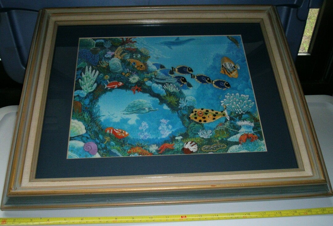 Ocean Creatures Fish and Crustations a Quality Stitched Picture With a ...