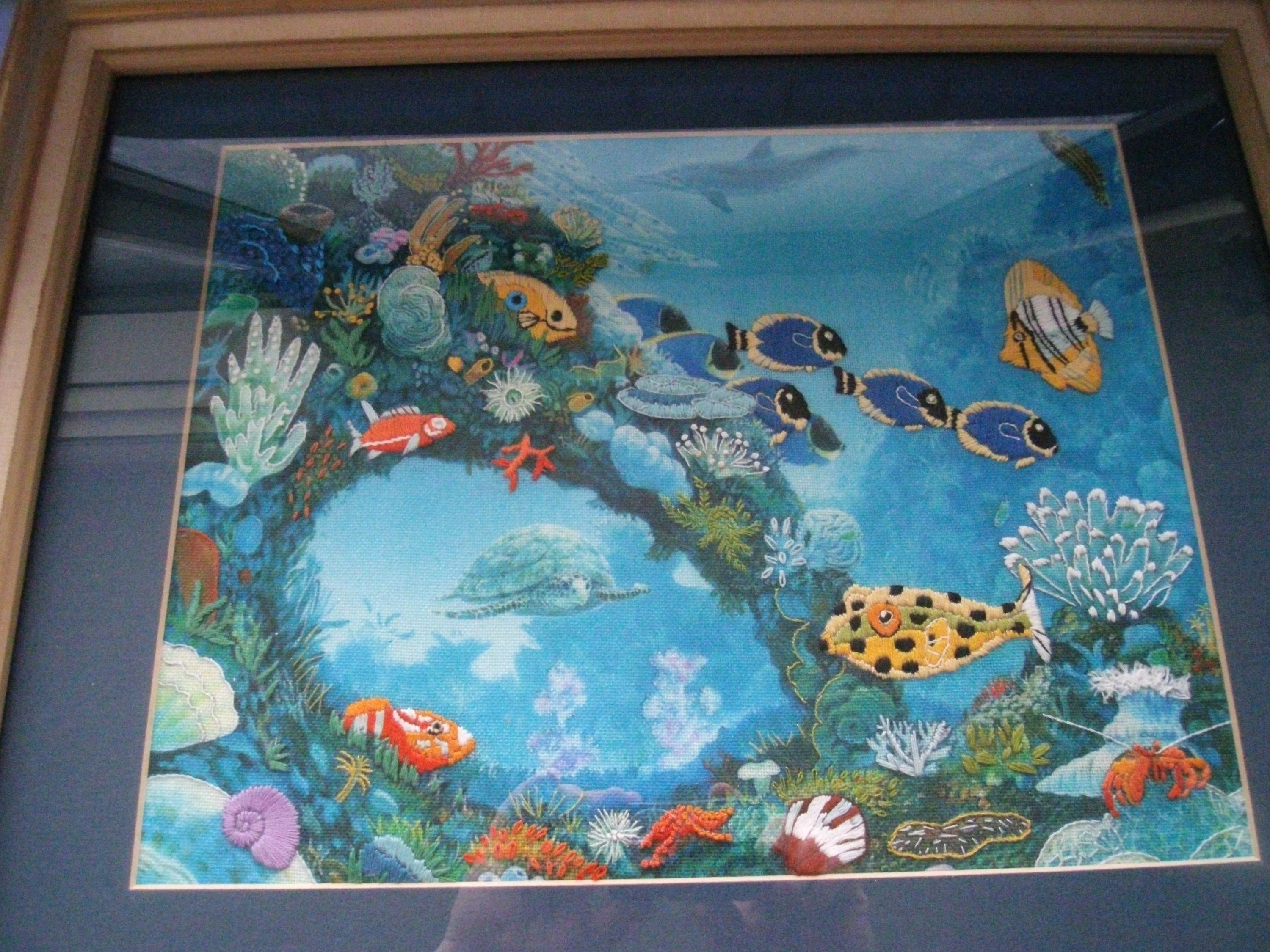 Ocean Creatures Fish and Crustations a Quality Stitched Picture With a ...