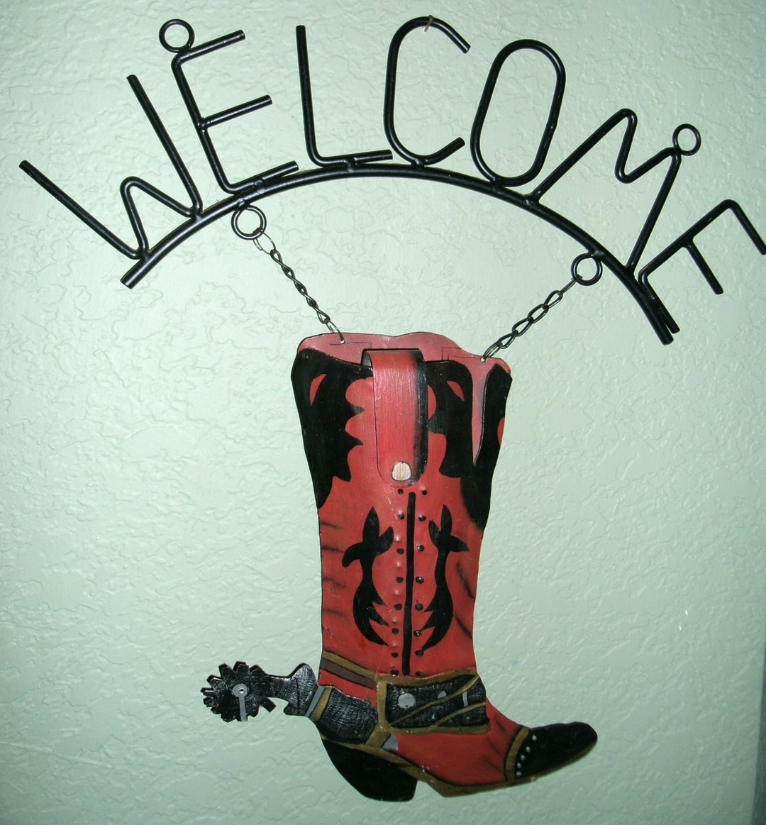 Cowboy Boot Welcome Sign-rustic Western Motif-hanging Wall Art-unique ...