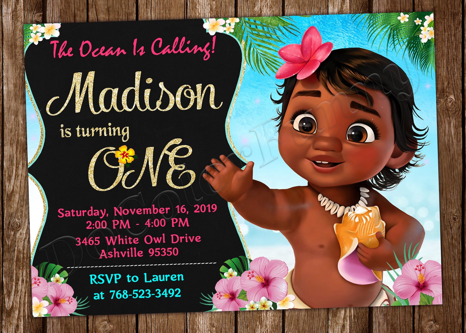 Baby Moana Invitation Baby Moana Birthday Party Invitation - Etsy UK
