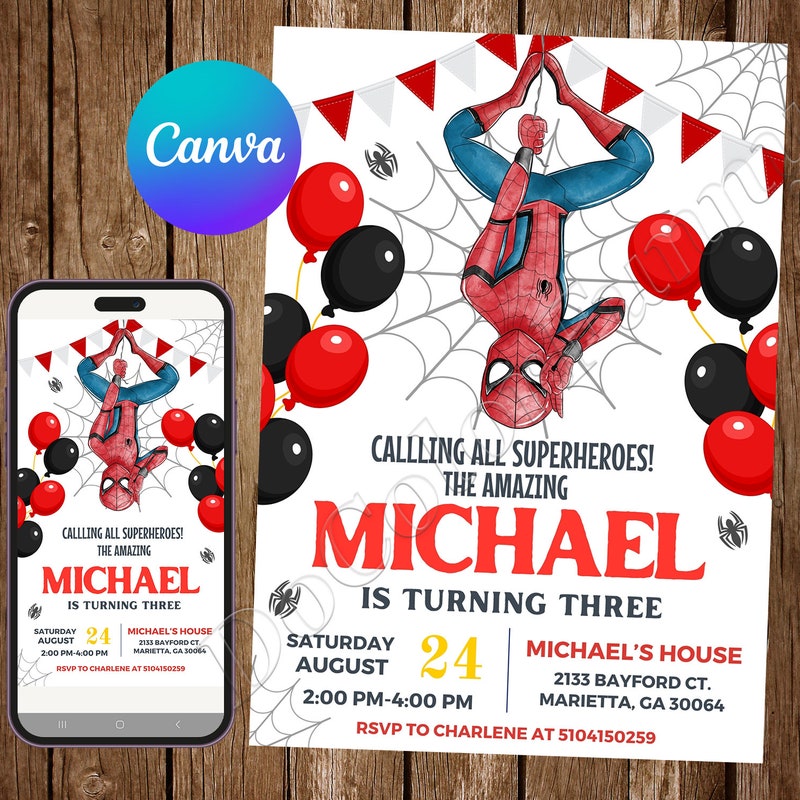 Spiderman Invitation - Etsy