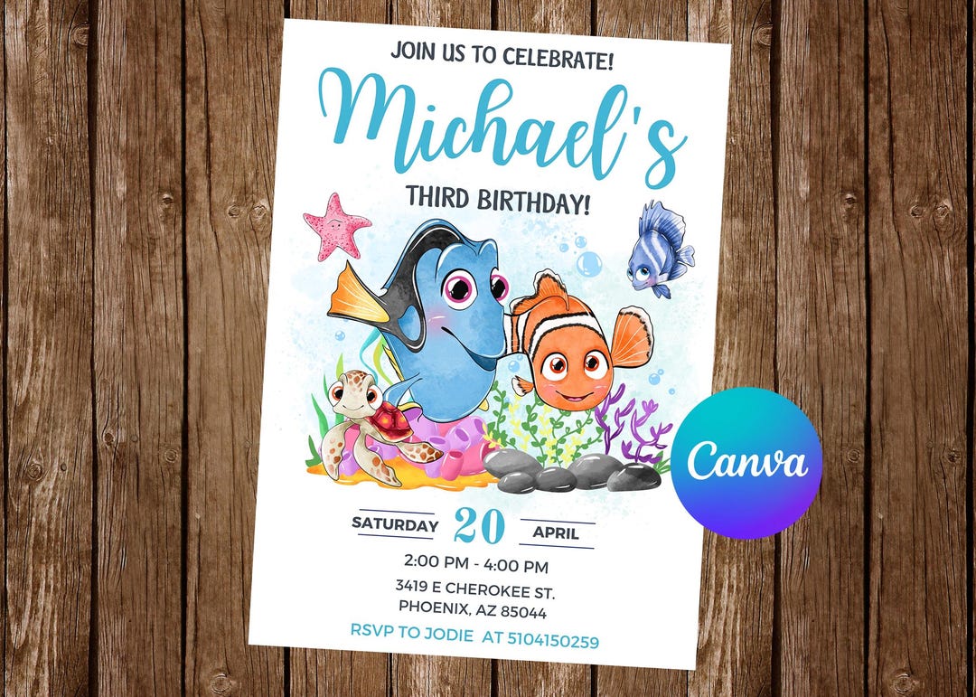 Finding Nemo Invitation Birthday Party Finding Nemo Birthday Invitation ...