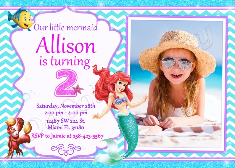 Little Mermaid Invitation Ariel Invitation Little Mermaid | Etsy