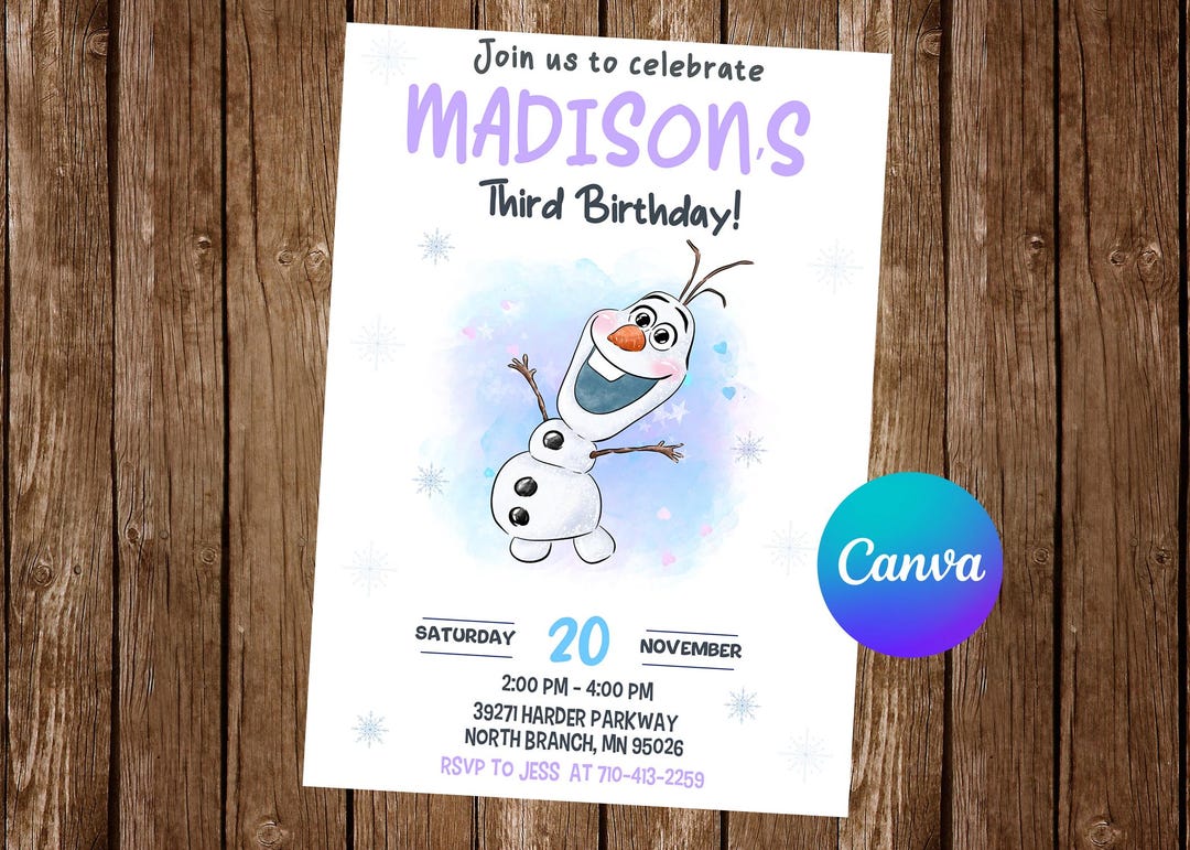 Olaf Invitation Frozen Invitation Birthday Party Frozen Birthday ...