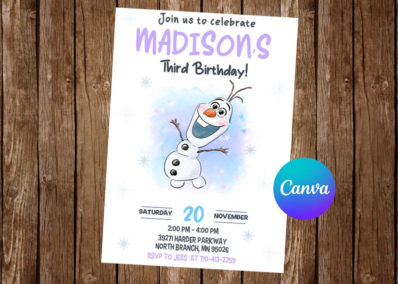 Olaf Invitation Frozen Invitation Birthday Party Frozen Birthday ...
