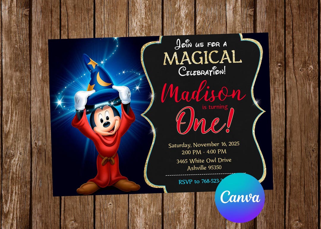 Mickey the Sorcerers Apprentice Invitation Mickey Mouse Invitation ...