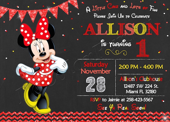 Minnie Mouse Invitation Red Minnie Mouse Birthday Party | Etsy