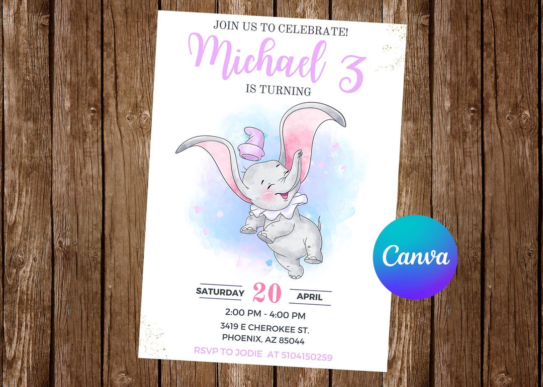 Dumbo Invitation Birthday Party Dumbo Birthday Invitation Circus ...
