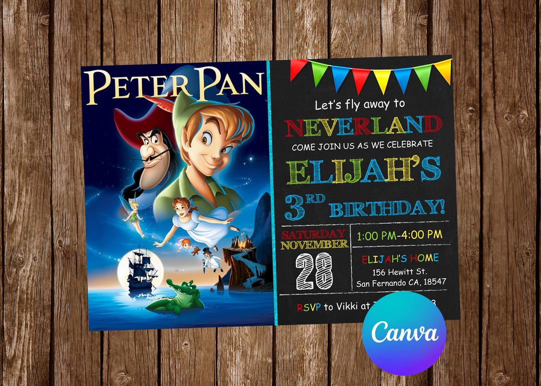 Peter Pan Invitation Birthday Party Peter Pan Birthday Invitation Peter ...
