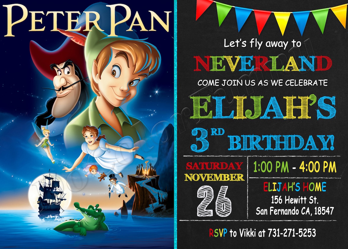 Peter Pan Invitation Peter Pan Birthday Party Invitation Peter | Etsy