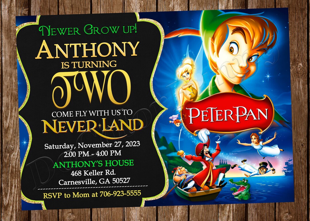 Peter Pan Invitation Peter Pan Birthday Party Invitation Peter Pan ...