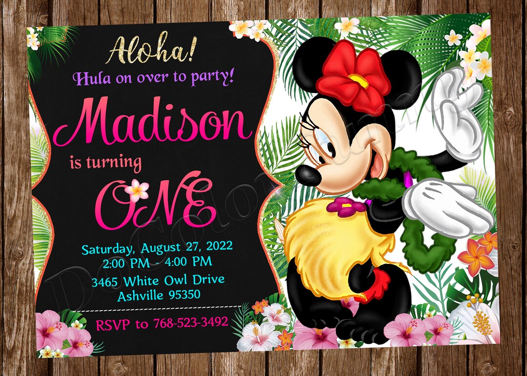 Minnie Mouse Invitation Luau Invitation Minnie Mouse Luau Birthday ...