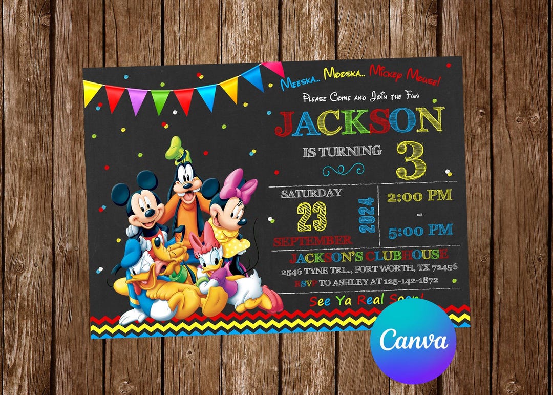 Mickey Mouse Clubhouse Invitation Birthday Party Mickey Mouse Birthday ...