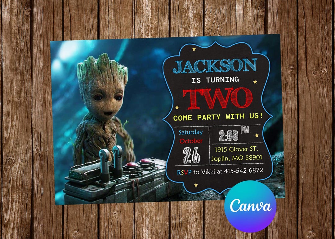 Groot Invitation Birthday Party Guardians of the Galaxy Birthday ...