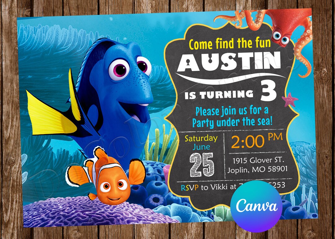 Finding Nemo Invitation Birthday Party Finding Nemo Birthday Invitation