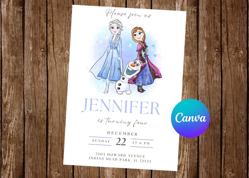 Frozen Invitation Frozen Birthday Invitation Frozen Watercolor Editable ...