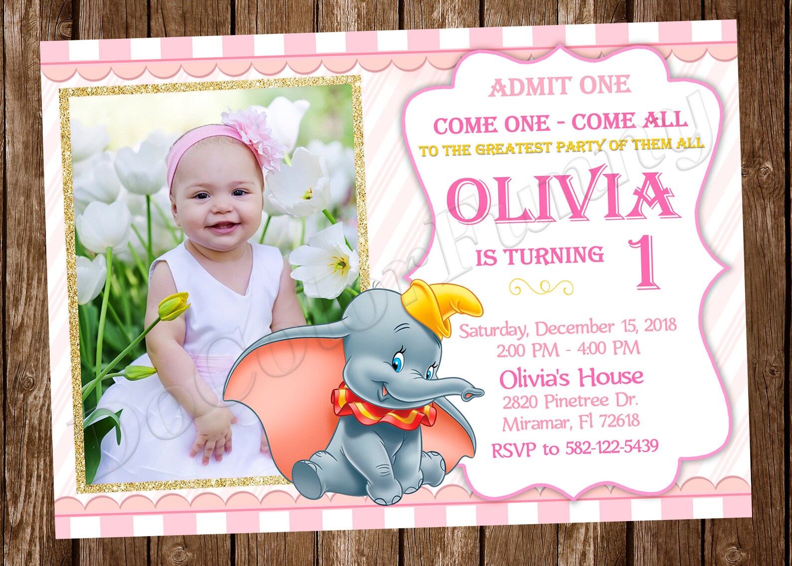 Dumbo Invitation Baby Dumbo Birthday Invitation Dumbo Party - Etsy