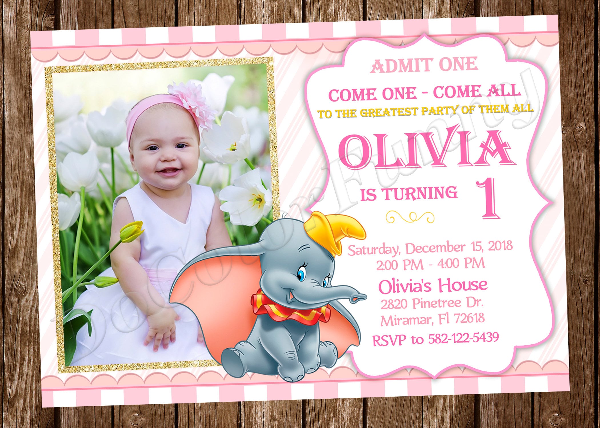 Dumbo Invitation Baby Dumbo Birthday Invitation Dumbo Party Baby Dumbo ...