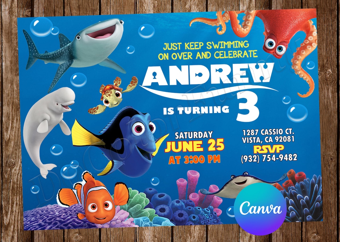 Finding Nemo Invitation Birthday Party Finding Nemo Birthday Invitation ...