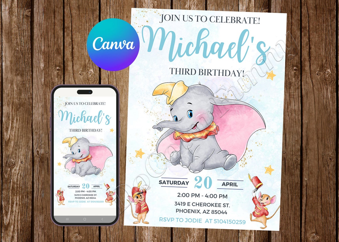 Dumbo Invitation Birthday Party Dumbo Birthday Invitation Circus ...