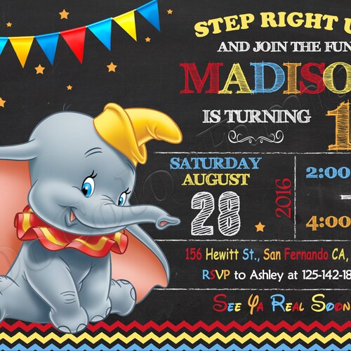 Dumbo/circus Birthday Invitation - Etsy