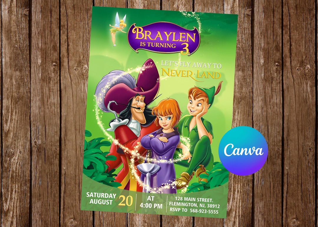 Peter Pan Invitation Birthday Party Peter Pan Birthday Invitation Peter ...