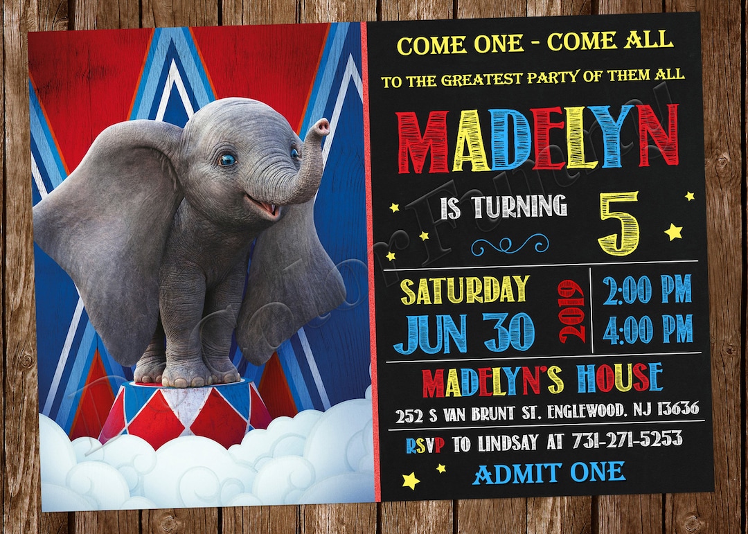 Dumbo Invitation Baby Dumbo Birthday Invitation Dumbo Party Baby Dumbo ...