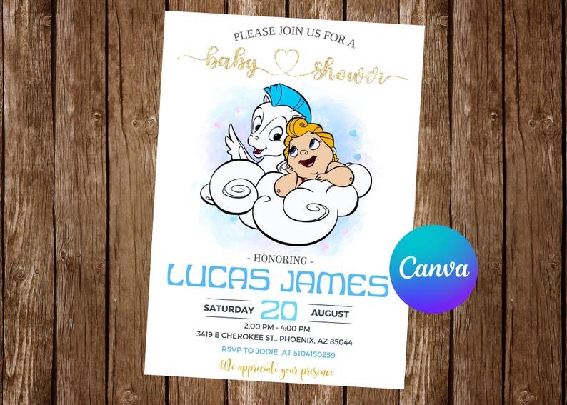 Invitación de cumpleaños de Hércules para niño, baby shower, editable ...