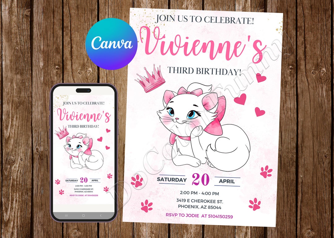 Marie Invitation Aristocats Invitation Birthday Party Aristocats ...