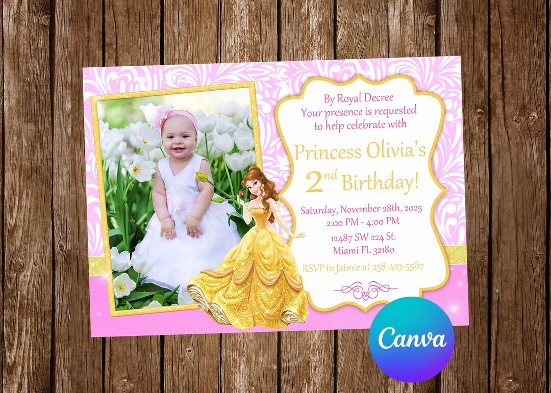 Princess Belle Invitation Birthday Party Belle Birthday Invitation ...