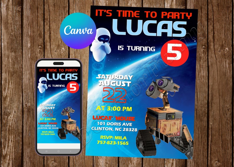 Wall E Invitation Birthday Party Wall E Birthday Invitation Wall E ...