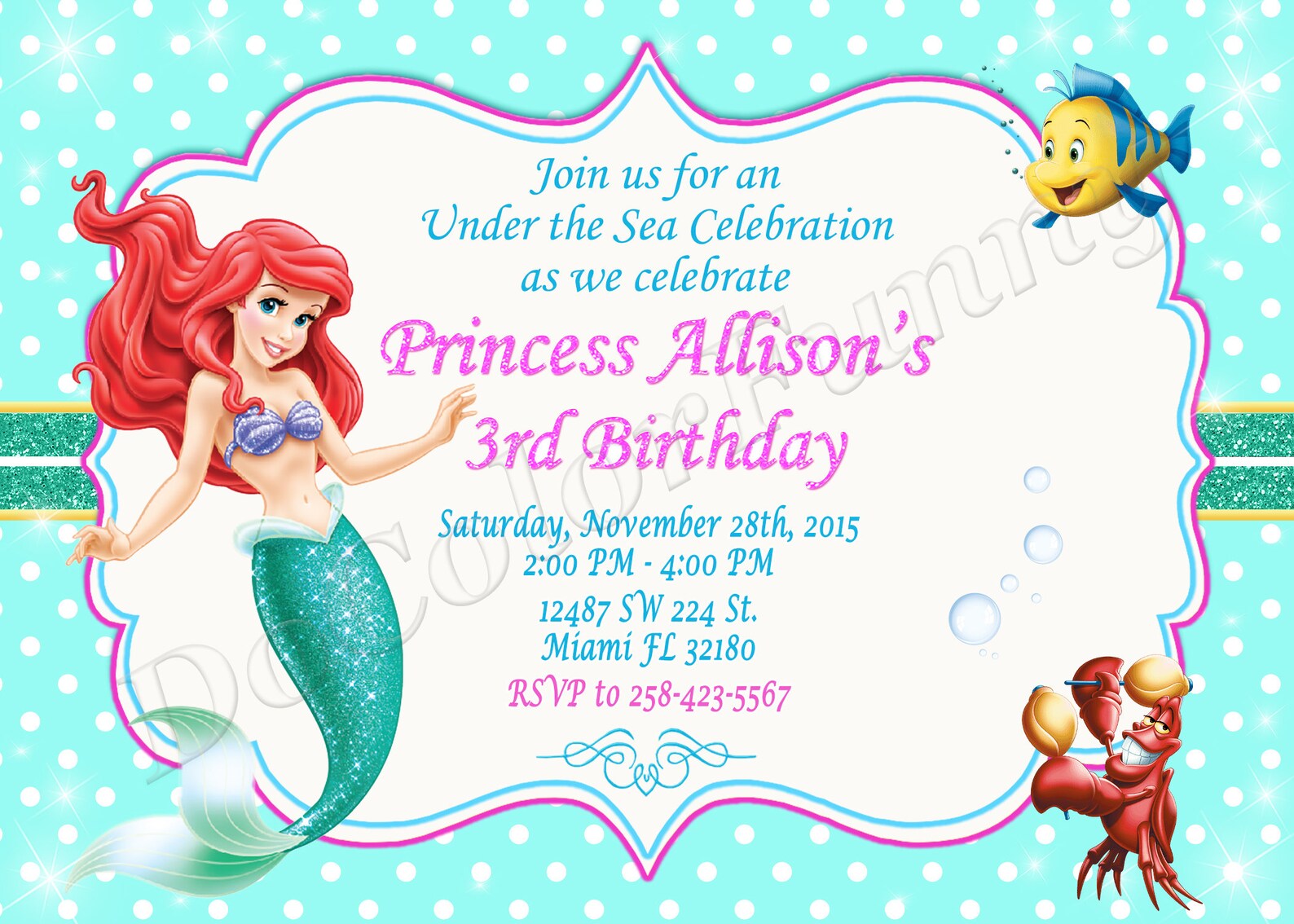 Little Mermaid Invitation Ariel Invitation Little Mermaid - Etsy