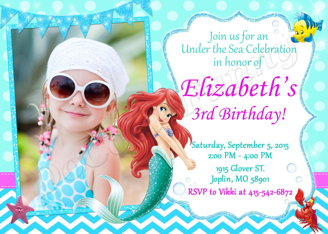 Little Mermaid Invitation Ariel Invitation Little Mermaid - Etsy