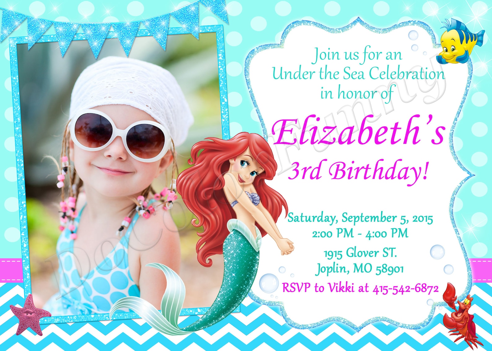 Little Mermaid Invitation Ariel Invitation Little Mermaid - Etsy