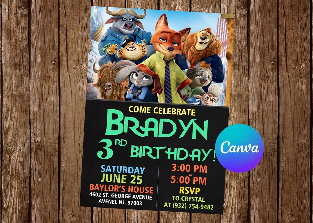 Zootopia Invitation Birthday Party Zootopia Birthday Invitation ...