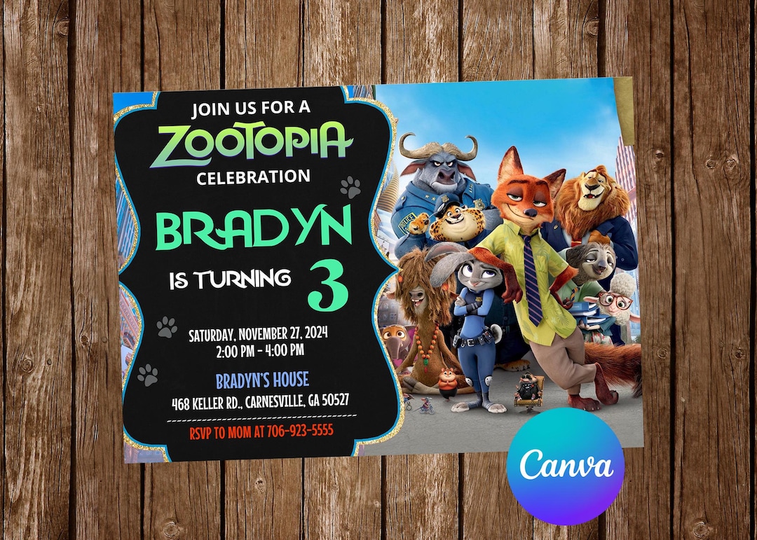 Zootopia Invitation Birthday Party Zootopia Birthday Invitation ...
