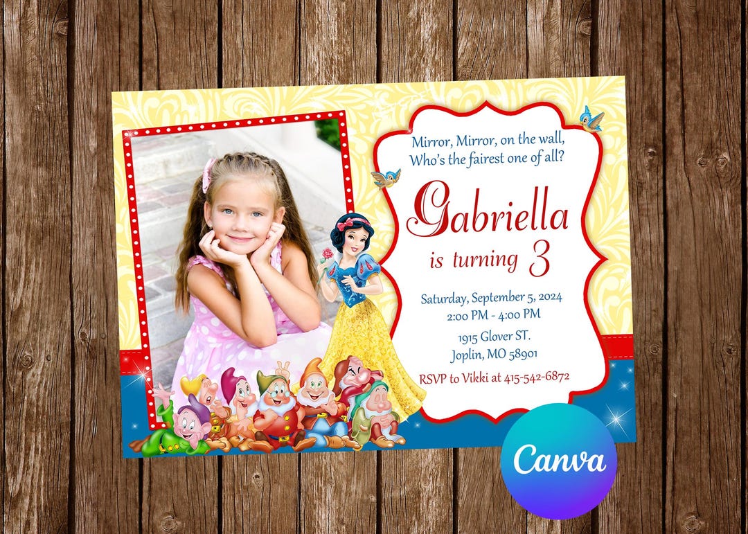 Snow White Invitation Birthday Party Princess Snow White Birthday ...