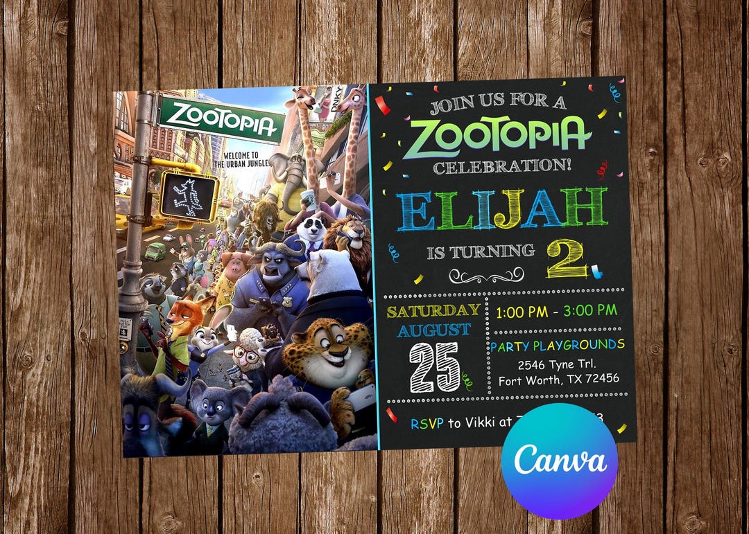 Zootopia Invitation Birthday Party Zootopia Birthday Invitation ...