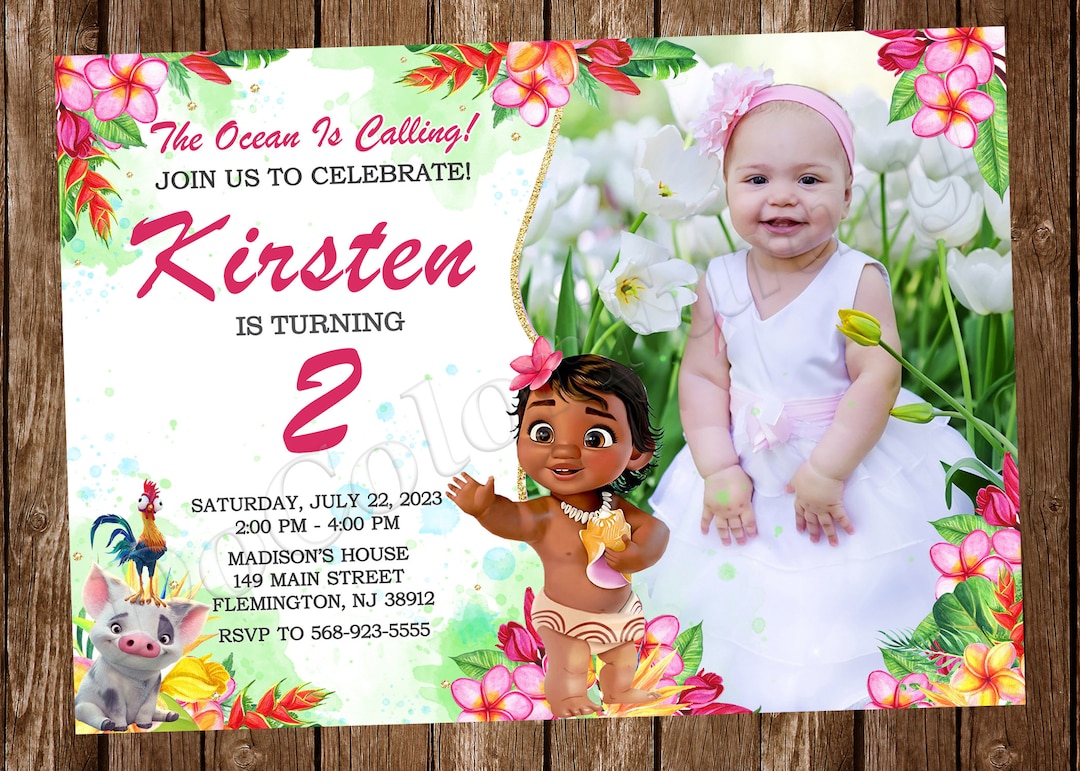 Baby Moana Invitation Baby Moana Birthday Party Invitation Baby Moana ...