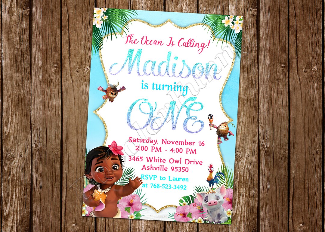 Baby Moana Invitation Baby Moana Birthday Party Invitation Baby Moana ...