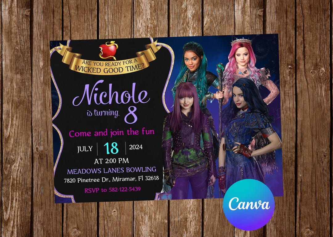 Descendants Invitation Birthday Party Descendants Birthday Invitation ...