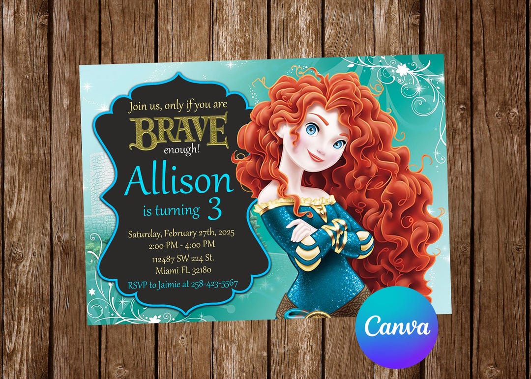 Princess Brave Invitation Birthday Party Brave Birthday Invitation ...