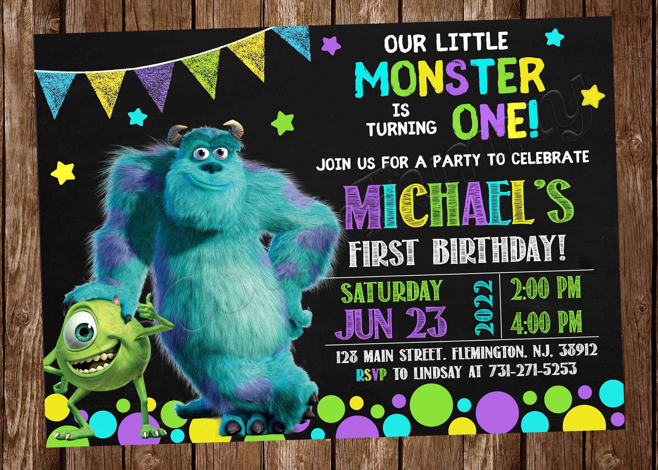 Monsters Birthday Invitation Landscape