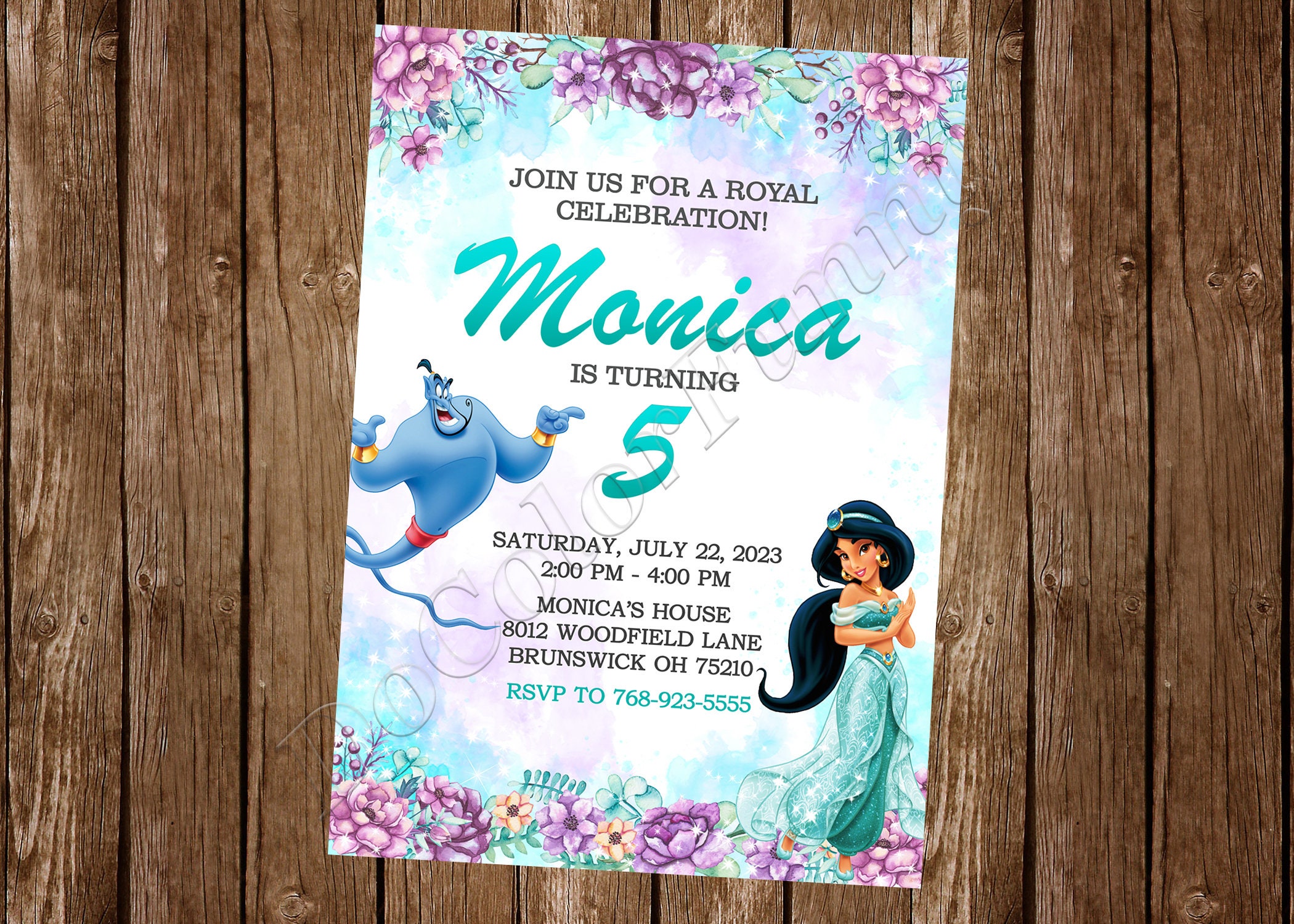 Jasmine Invitation Princess Jasmine Invitation Jasmine Birthday Jasmine ...