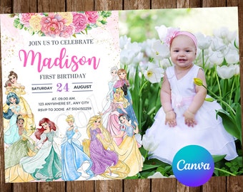Princess Invitation Princess Birthday Invitation Belle Party Jasmine ...