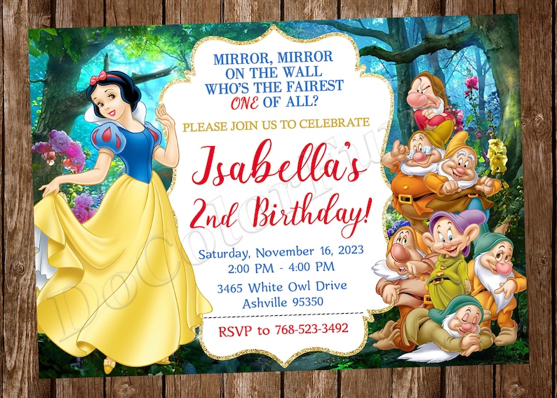 Snow White Invitation Princess Snow White Birthday Snow White Party ...